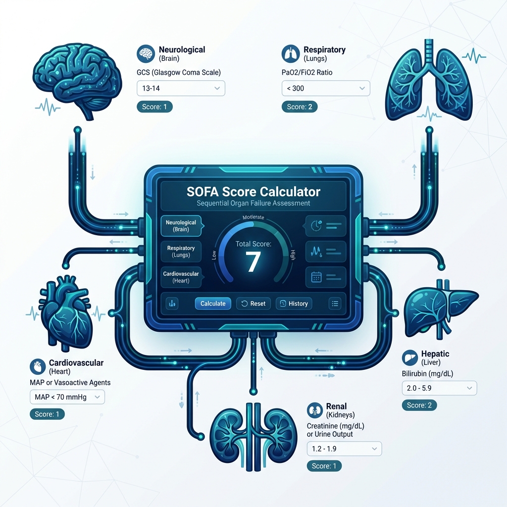 SOFA Score Calculator - Sequential Organ Failure Assessment — Free ...